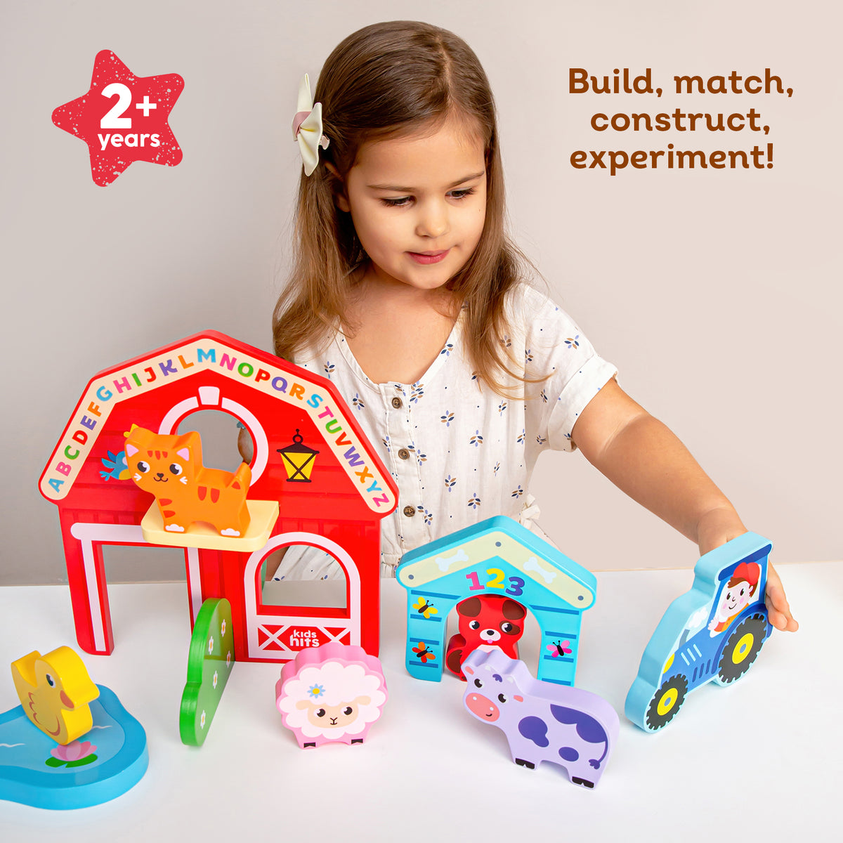 Kids Hits: Unleash Creativity with the Wooden Farm Set - Building, Mat