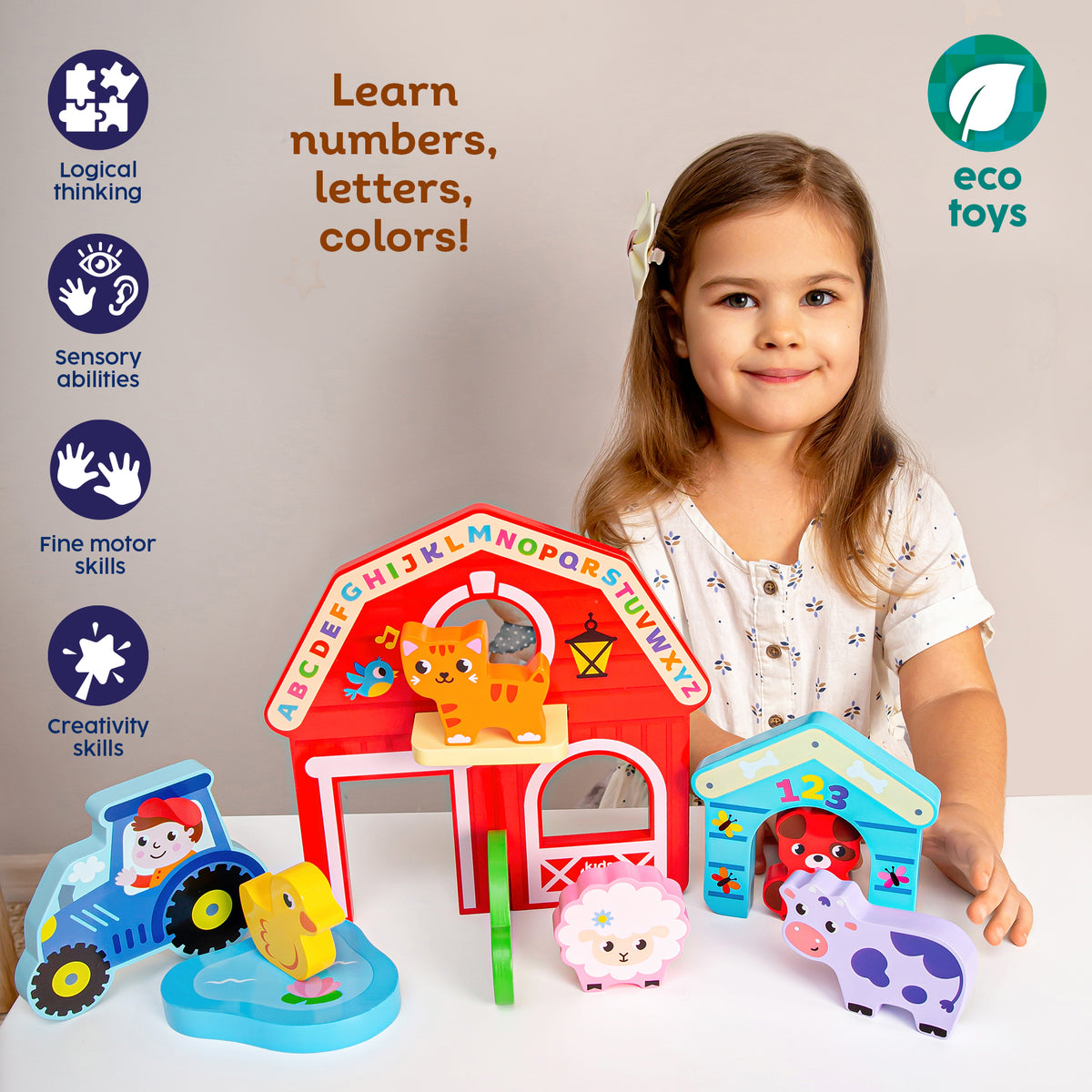 Kids Hits: Unleash Creativity with the Wooden Farm Set - Building, Mat