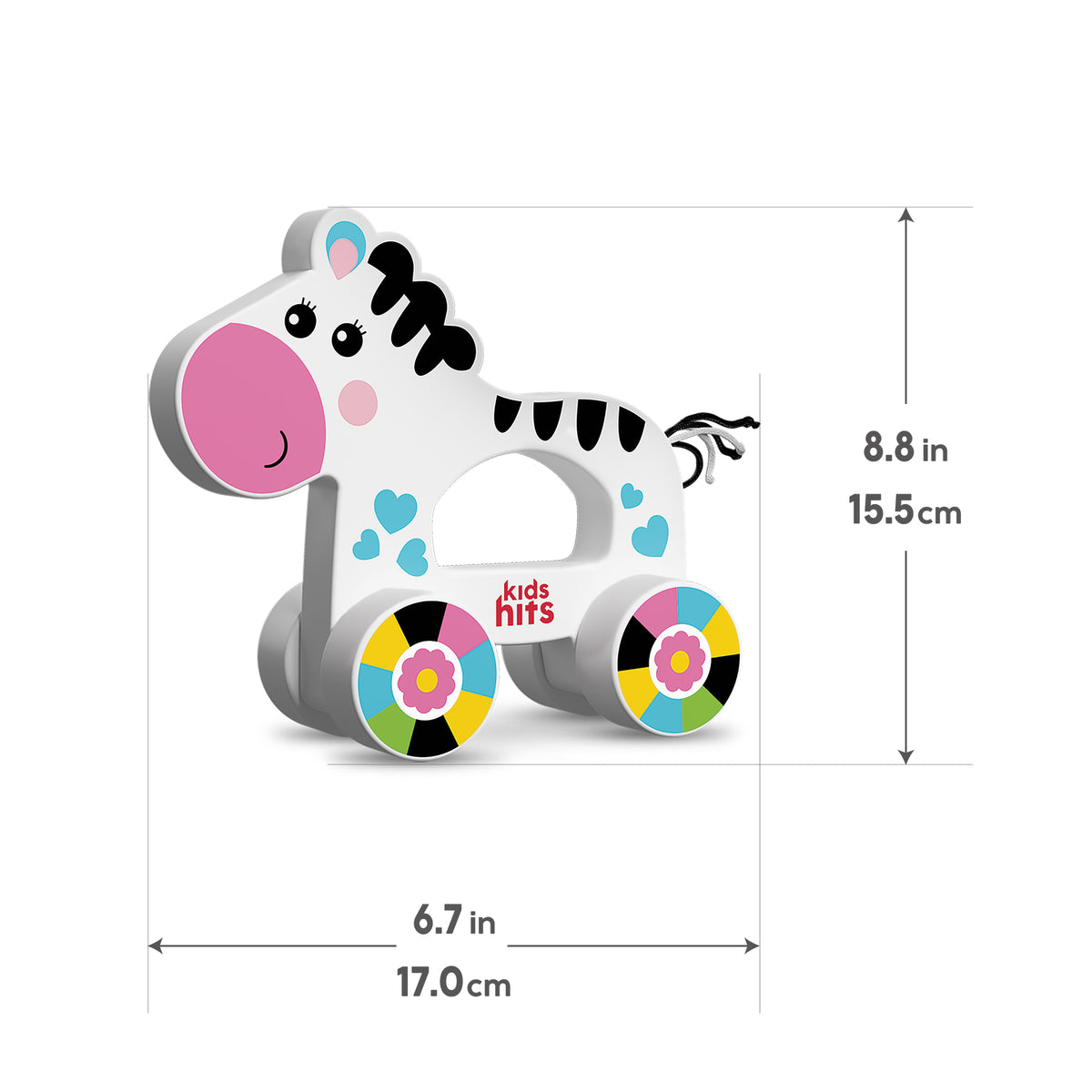 Kids Hits: Colorful Wooden Push & Pull Toy Pull-Along Zebra - A Fun Co